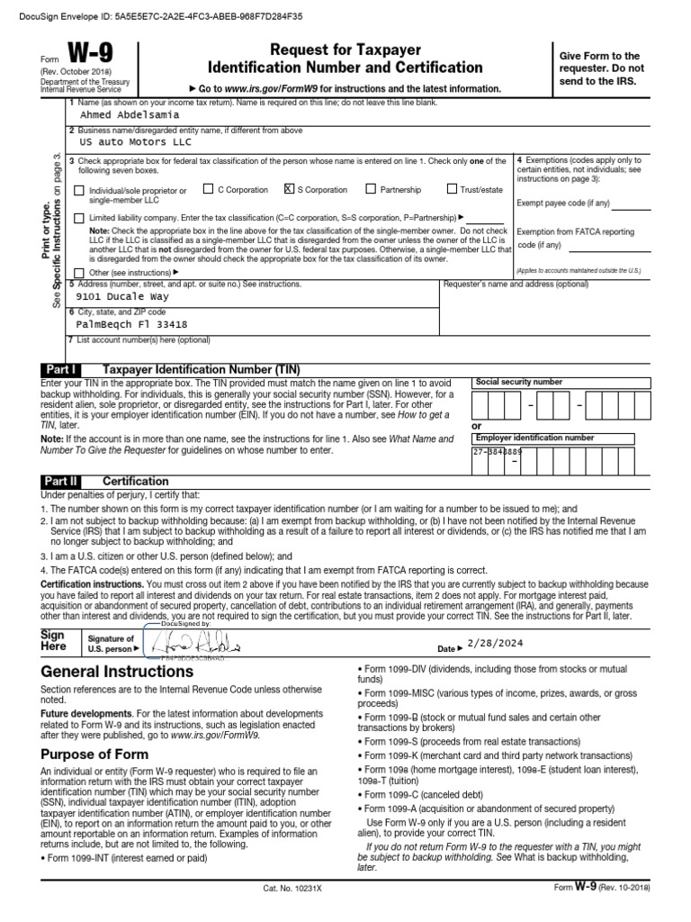 Us Auto Account Complete - With - DocuSign - W9 - and - Beneficial ...