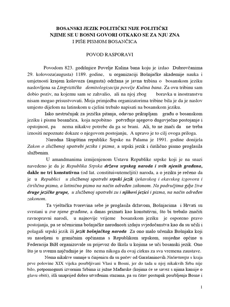 Bosanski Jezik i Pismo Bosančica | PDF