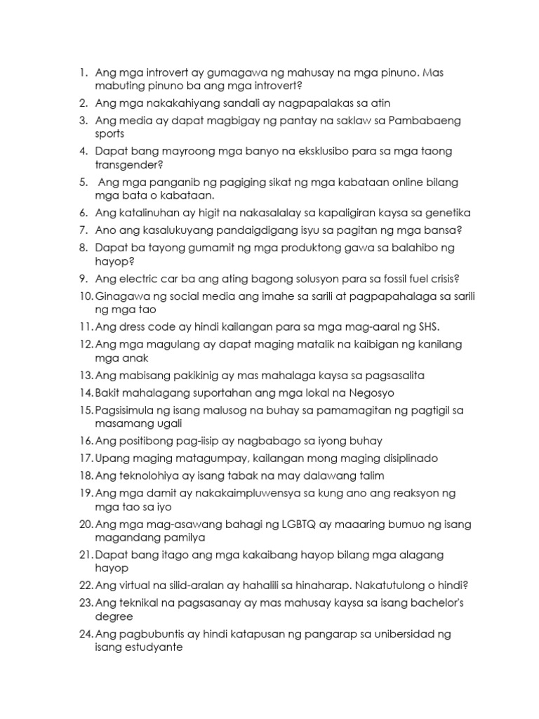 Mga Paksa Sa Talumpati | PDF