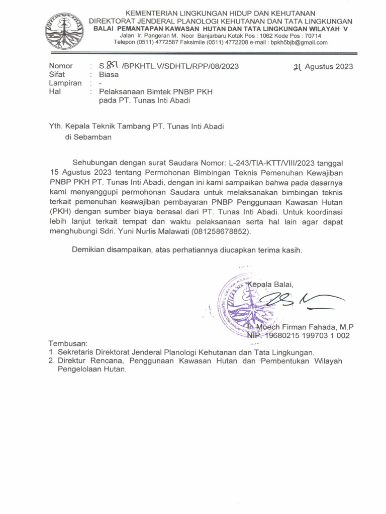 08.21.23 - Surat BPKHTL - BIMTEK PNBP PT. TIA | PDF