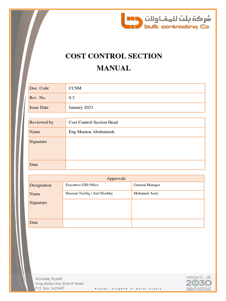 Project Control - Cost Control Section Manual | PDF | Cost Accounting ...