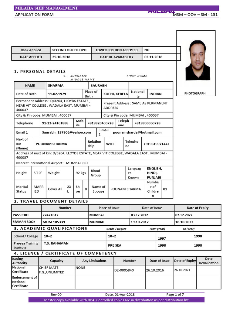 151-MSM-Application Form Floating Staff | PDF | Sailor | Transport