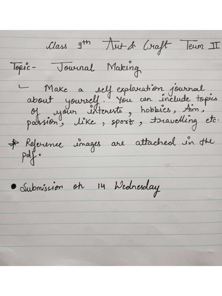 Class 9th Art and Craft Term 2. Submission Date 14th Feb 2024 | PDF