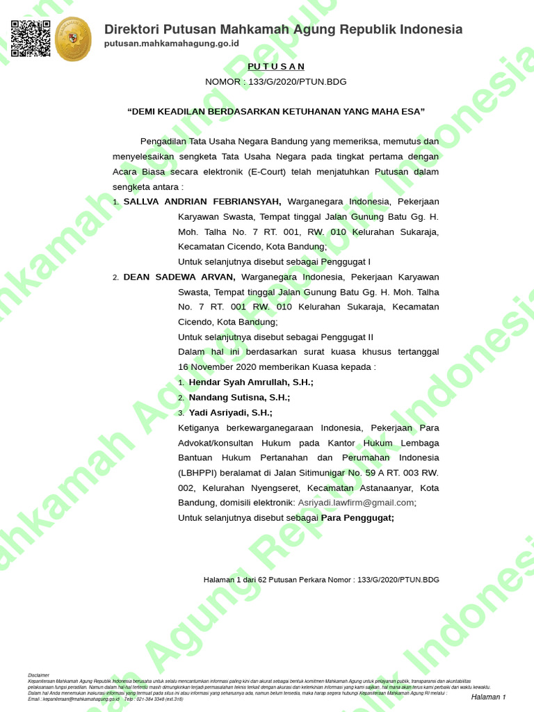Putusan 133 G 2020 Ptun - BDG 20240308170213 | PDF