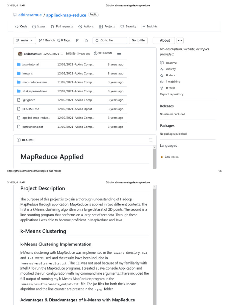 GitHub - Atkinssamuel - Applied-Map-Reduce | PDF | Cluster Analysis | Map Reduce