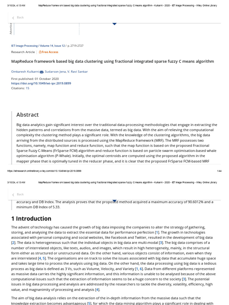 Mapreduce Framework Based Big Data Clustering Using Fractional Integrated Sparse Fuzzy C Means