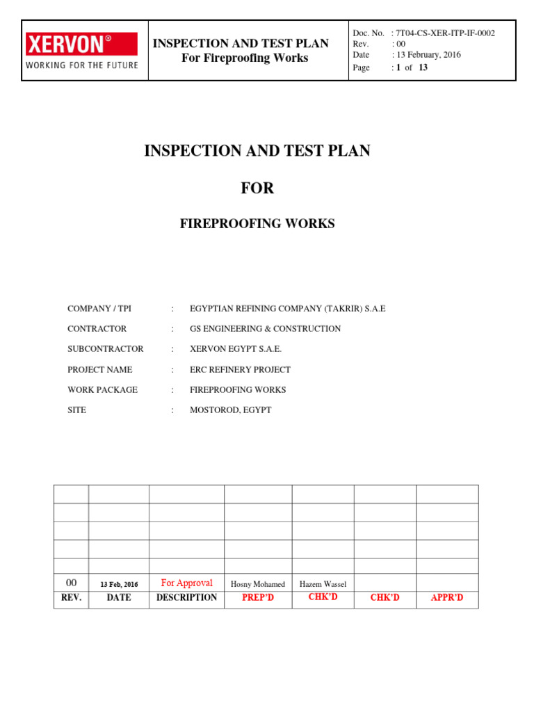 7T04-XER-GS-IF-ITP-0002 - Fireproofing ITP Rev.00 | PDF | General ...