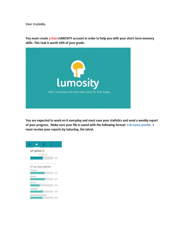 Lumosity Account Setup Instructions | PDF