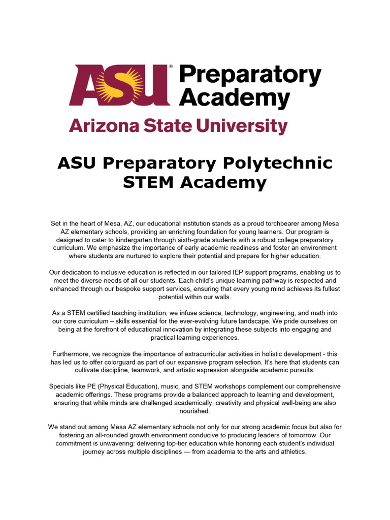 ASU Preparatory Polytechnic STEM Academy | PDF | Science, Technology ...