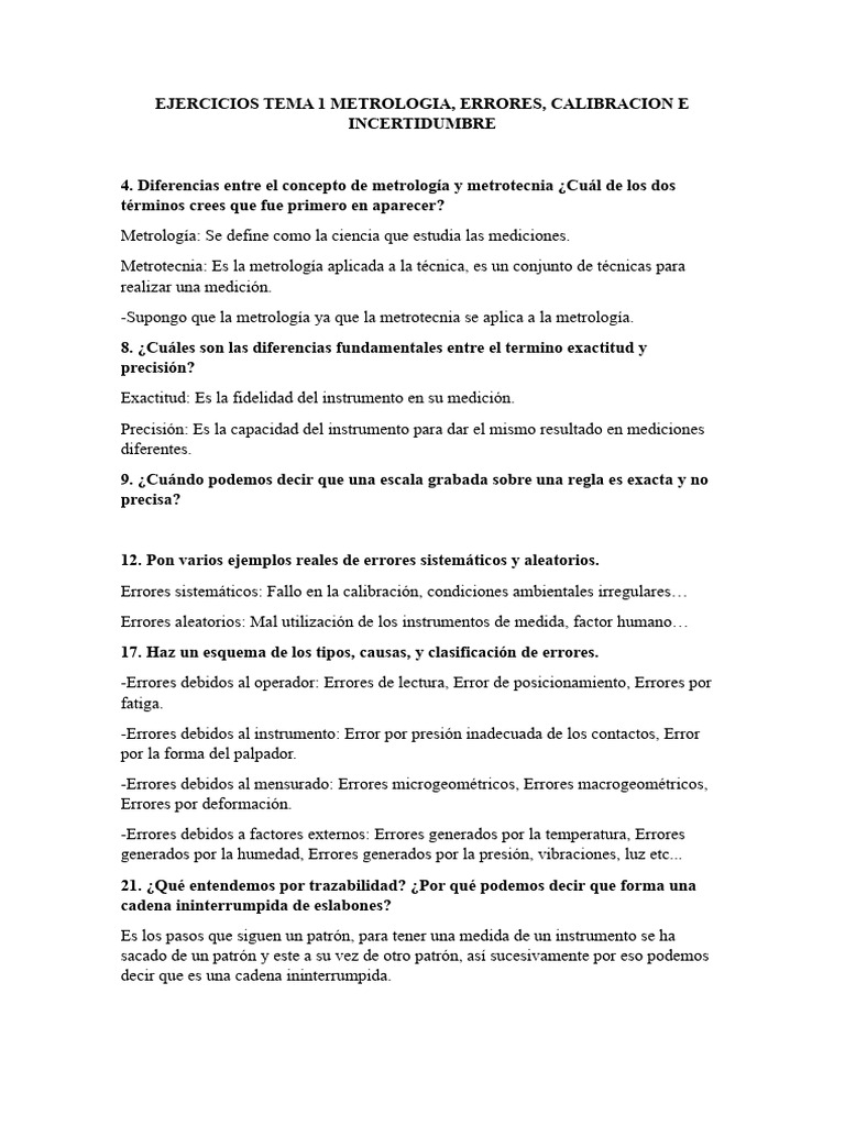 Ejercicios Tema 1 Metrologia | PDF