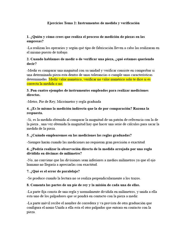 Ejercicios Tema 2 Instrumentos de Medida y Verificacion | PDF