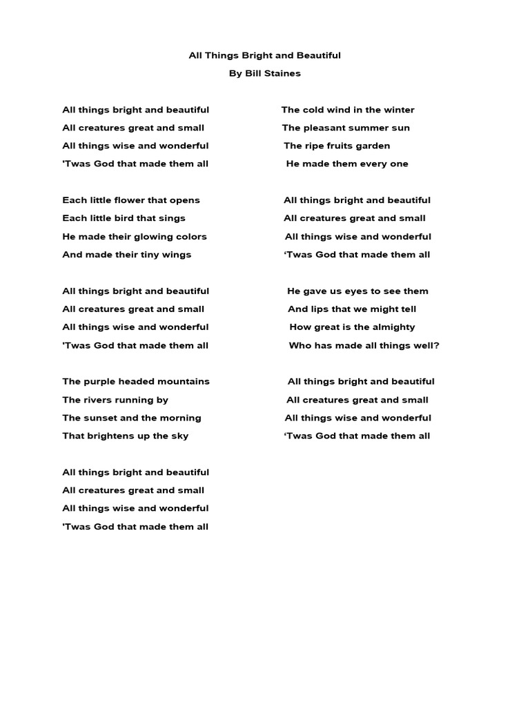 All Things Bright and Beautiful Poem | PDF