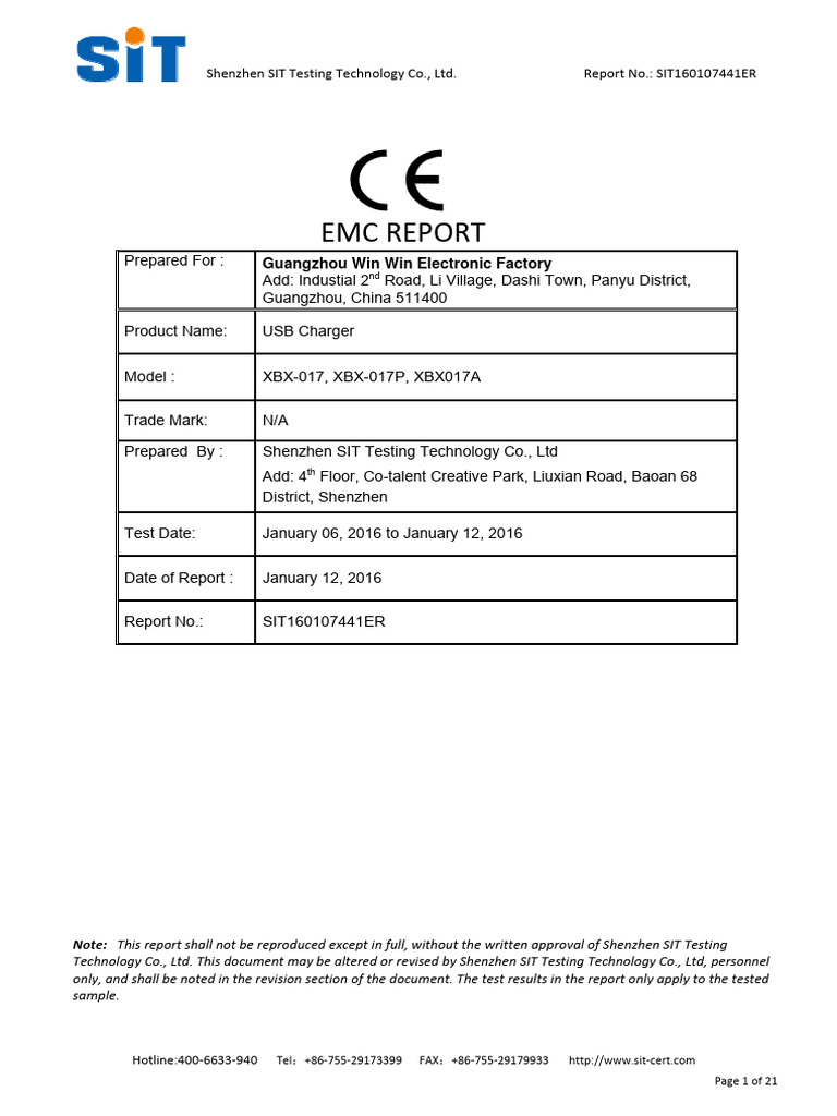 Car Charger CE-EMC Report | PDF