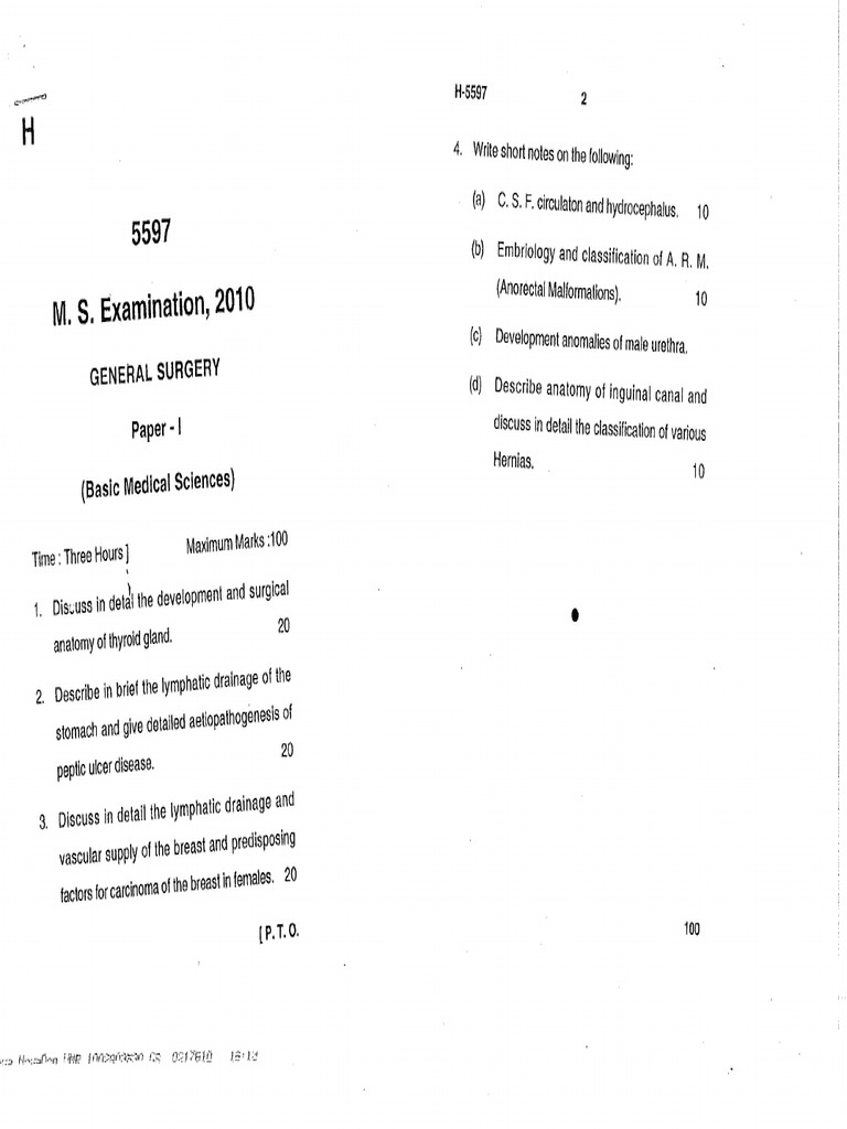 General Surgery Question Paper (1) | PDF