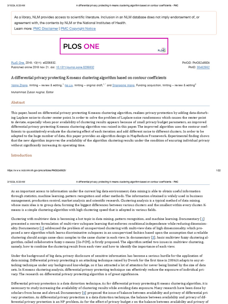 A Differential Privacy Protecting K-Means Clustering Algorithm Based On Contour Coefficients ...