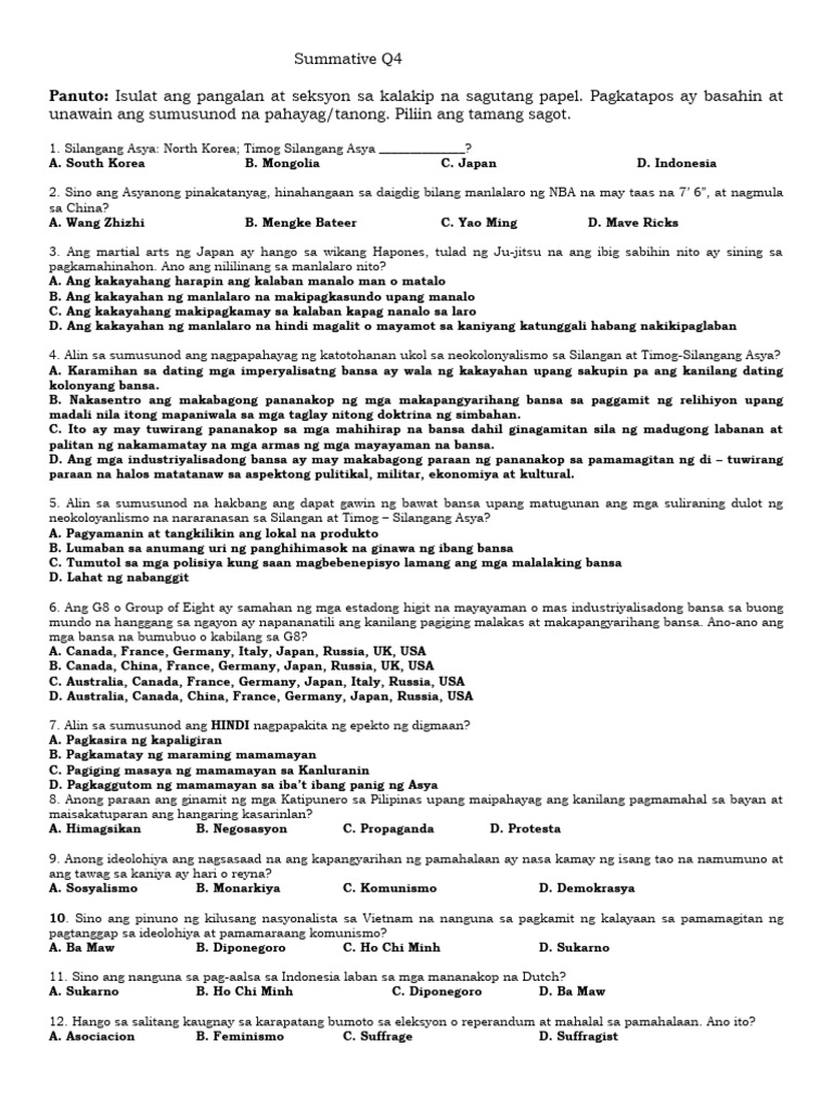 Summative AP7-Q4 | PDF