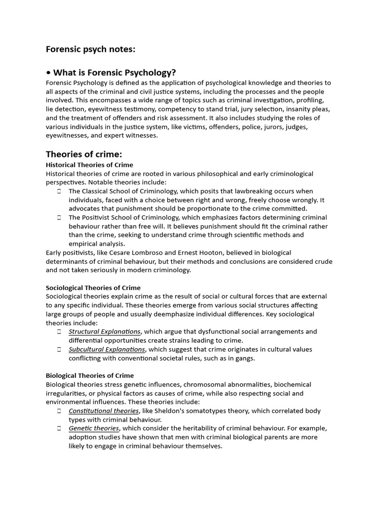 Forensic Psych Notes | PDF | Criminology | Crimes
