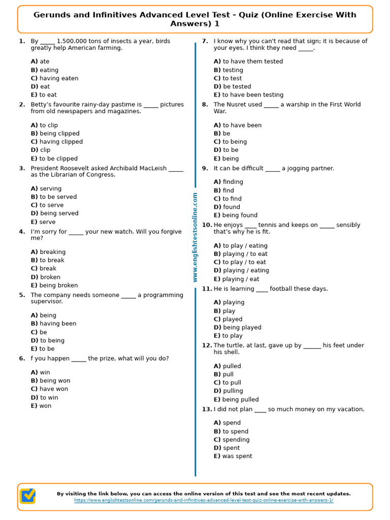 Gerunds and Infinitives Advanced Level 2 | PDF
