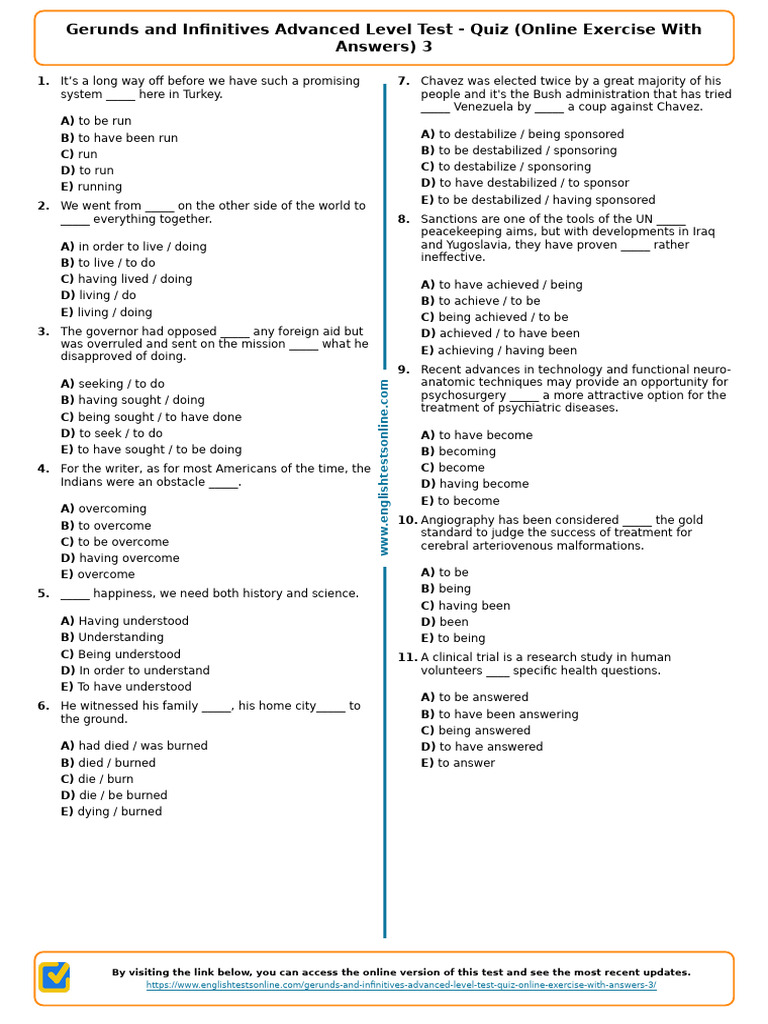 Gerunds and Infinitives Advanced Level 4 | PDF