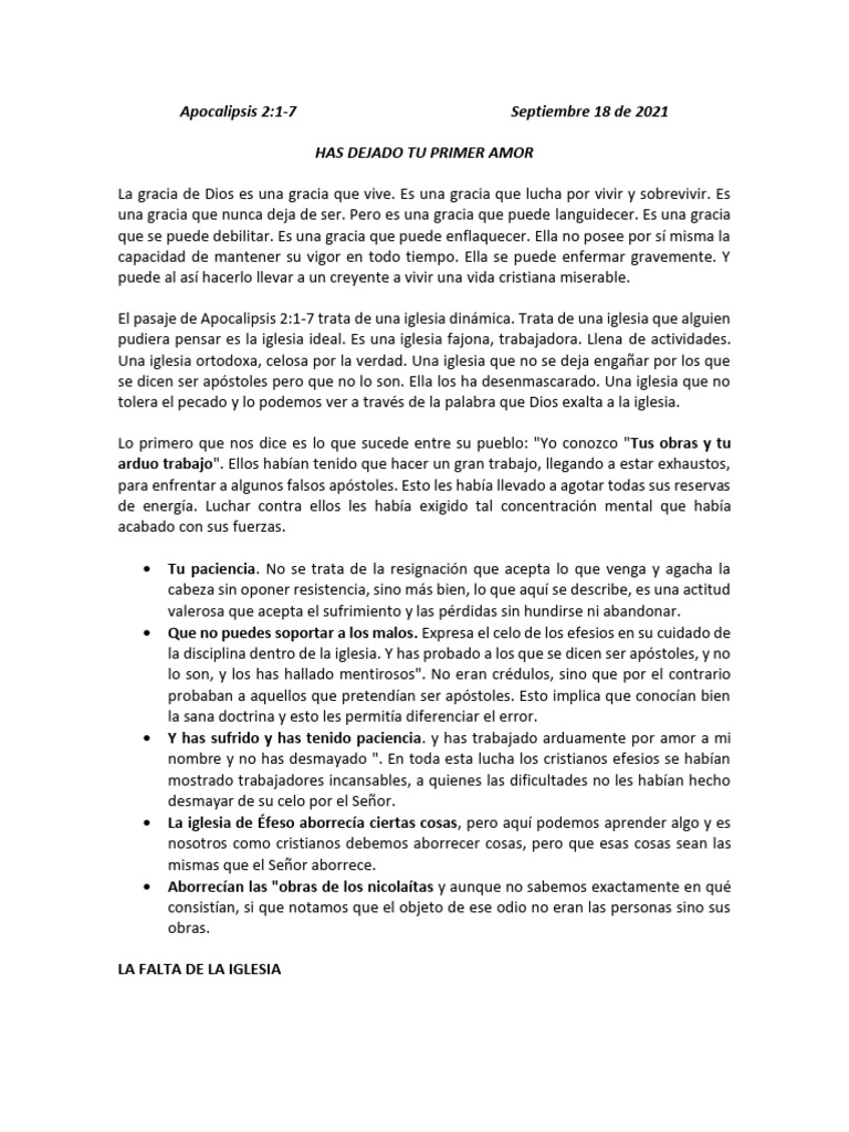 Reflexión sobre el Primer Amor | PDF | Amor | Iglesia cristiana