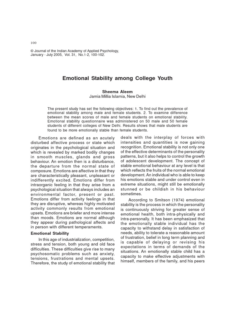 Emotional Stability in College Students | PDF | Emotions | Mental Disorder