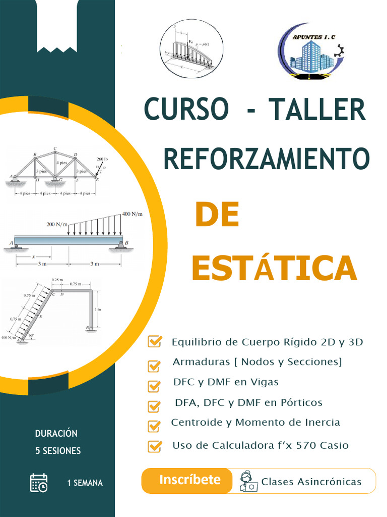 Brochure Curso - Taller Reforzamiento de Estática 2024-01 | PDF | Viga (Estructura) | Fuerza