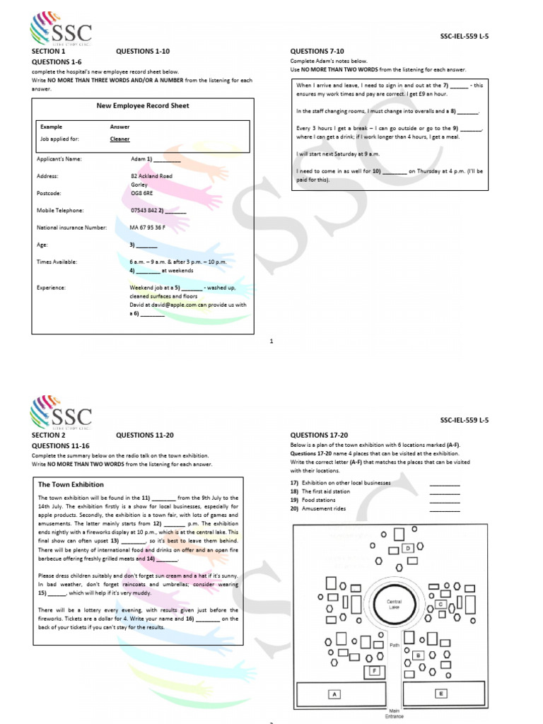 SSC-IEL-559 L-5 Section 1 Questions 1-10 Questions 1-6 Questions 7-10 | PDF