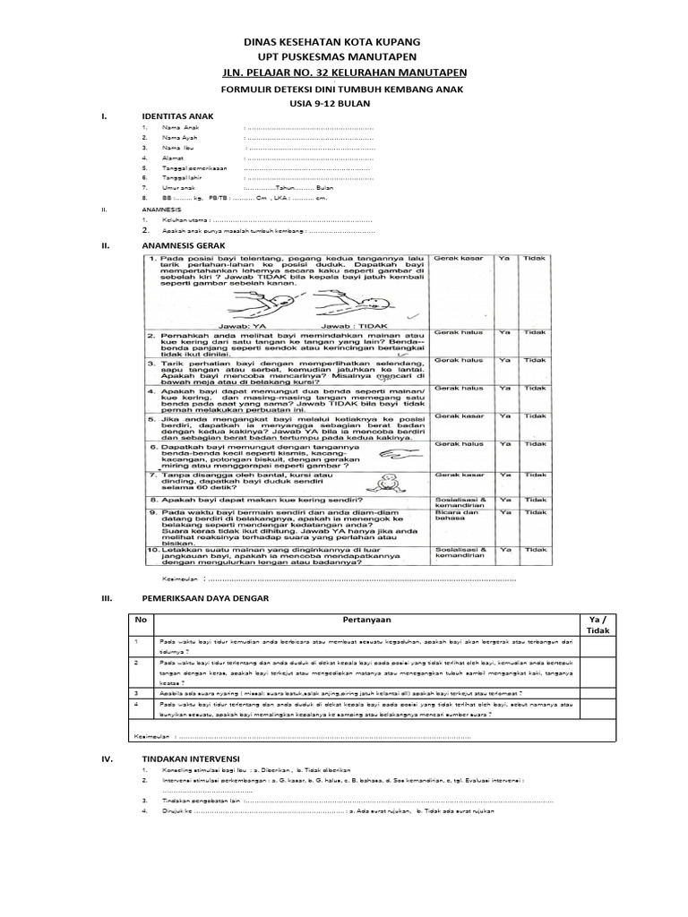 Formulir DDTK Gerak Dengar 9-12 BLN | PDF