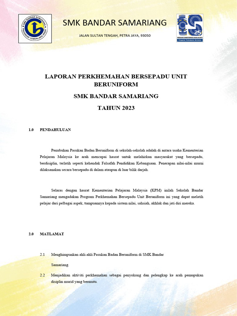 Laporan Perkhemahan Berrsepadu Init Beruniform 2023 | PDF
