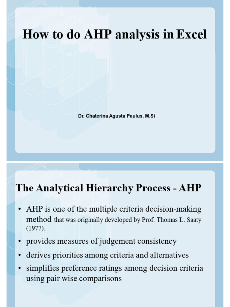 AHP Analysis in Excel Guide | PDF | Applied Mathematics | Analysis