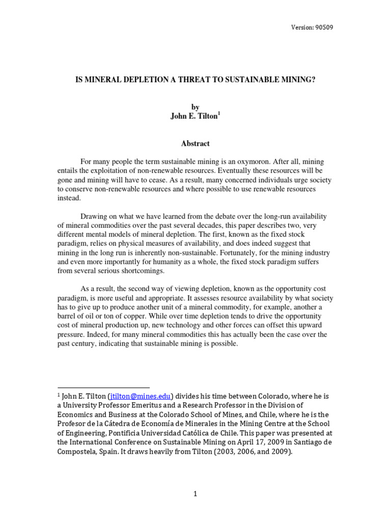 Sustainable Mining Paper | PDF | Resource Depletion | Mining