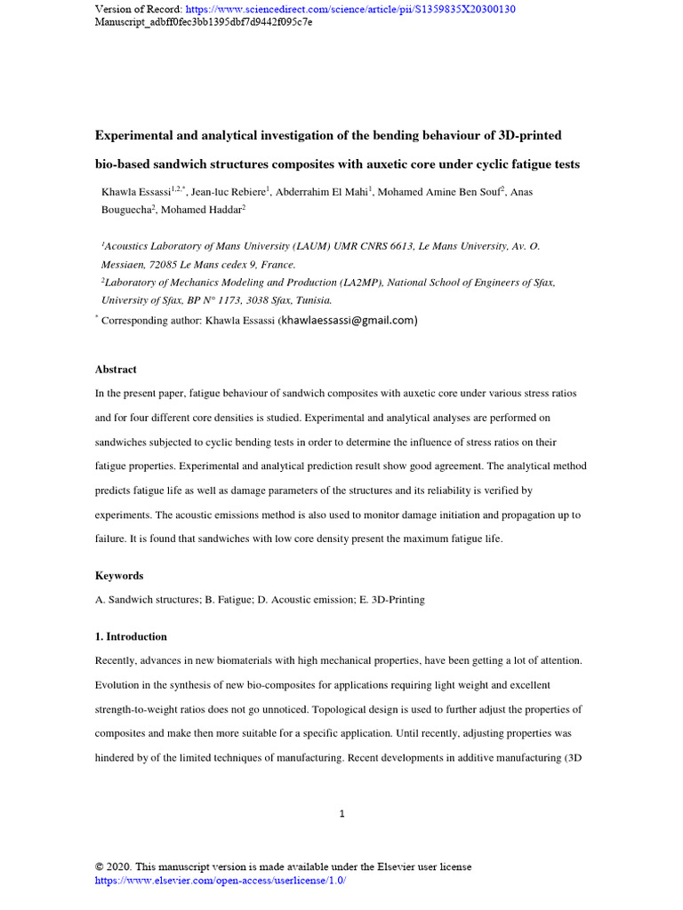 Experimental and Analytical Investigation of The Bending Behaviour of 3d-Printedbio-Based ...