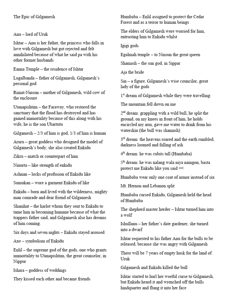 Epic of Gilgamesh Summary | PDF