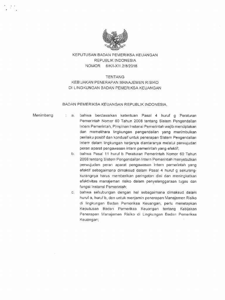 Lampiran SK Kebijakan Dan Pedoman Manrisk BPK-Sent | PDF