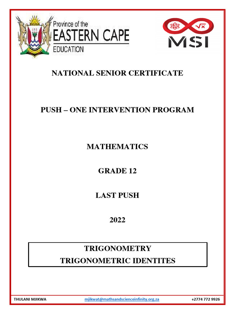 Grade 12 Trigonometry Study Guide | PDF | Trigonometric Functions ...