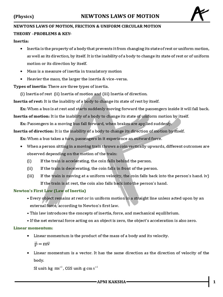 Sheet - 01 - Laws of Motion - Circular Motion | PDF | Friction | Force