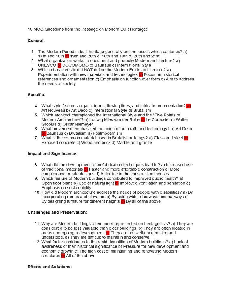 16 MCQ Questions From The Passage On Modern Built Heritage | PDF | Design