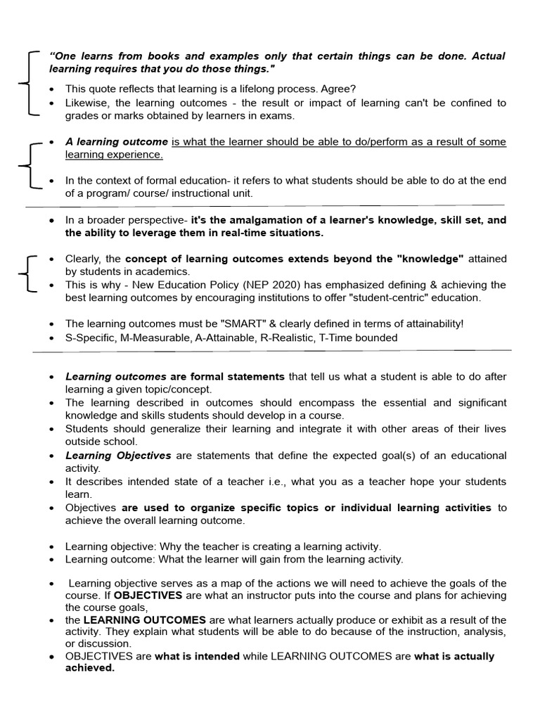 Learning Outcomes Outline | PDF
