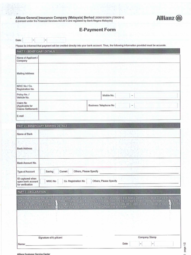 Allianz - Epayment Form | PDF