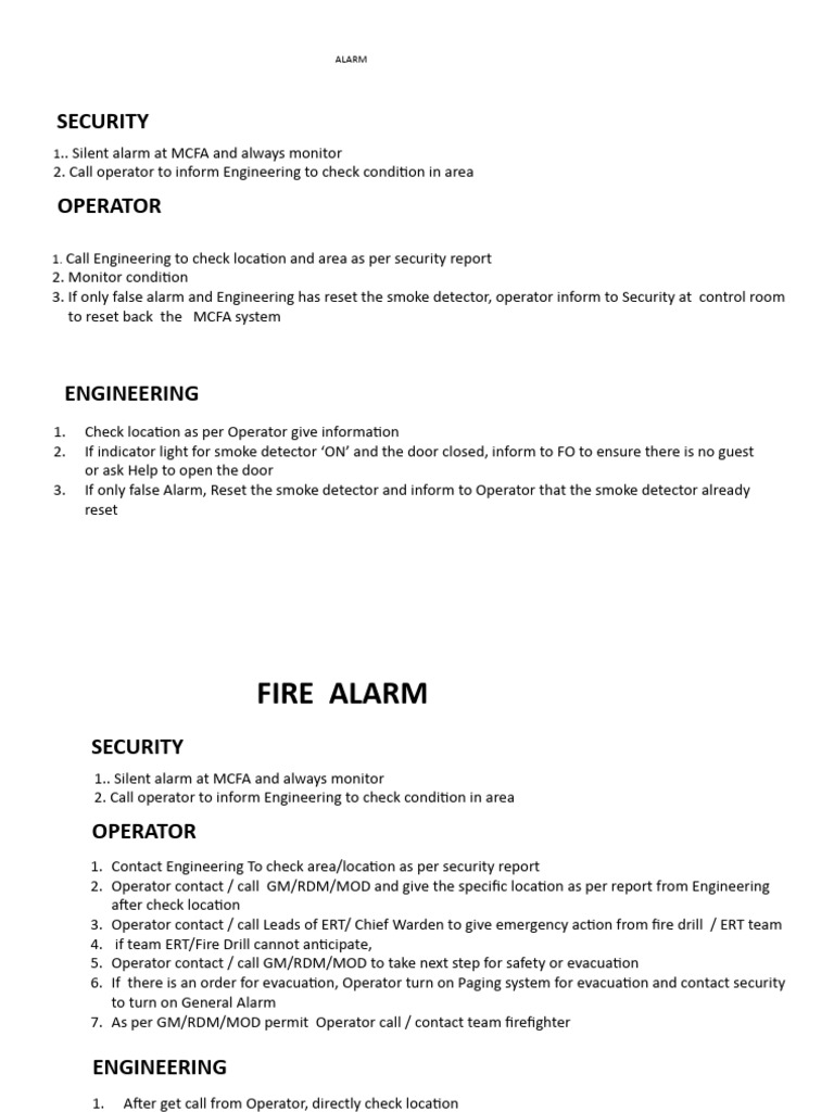 Sop Fire Alarm | Download Free PDF | Security Alarm | Public Safety