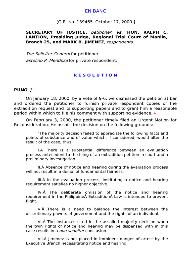5 Secretary of Justice v. Lantion (Resolution) | PDF | Extradition ...