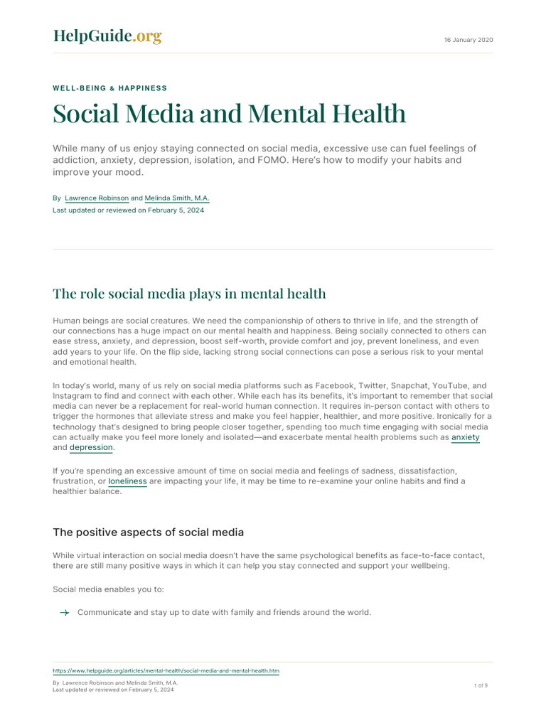 Social Media and Mental Health | PDF | Popular Culture & Media Studies ...