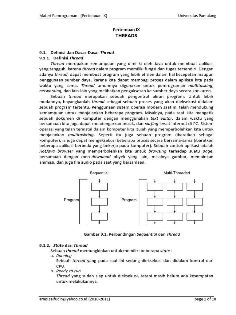Aries Saifudin - Pemrograman I - 9. Threads | PDF | Metode & Bahan Ajar | Teknologi & Rekayasa