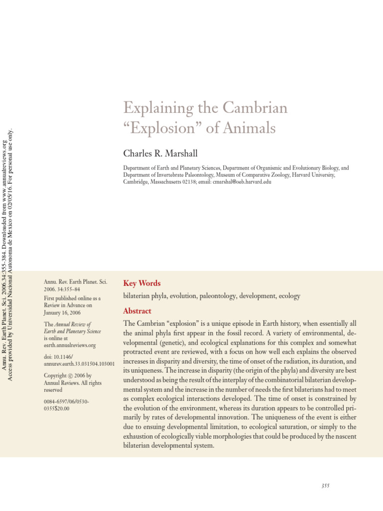 6-9 de Febrero. Explaining The Cambrian Explosion of Animals | PDF ...