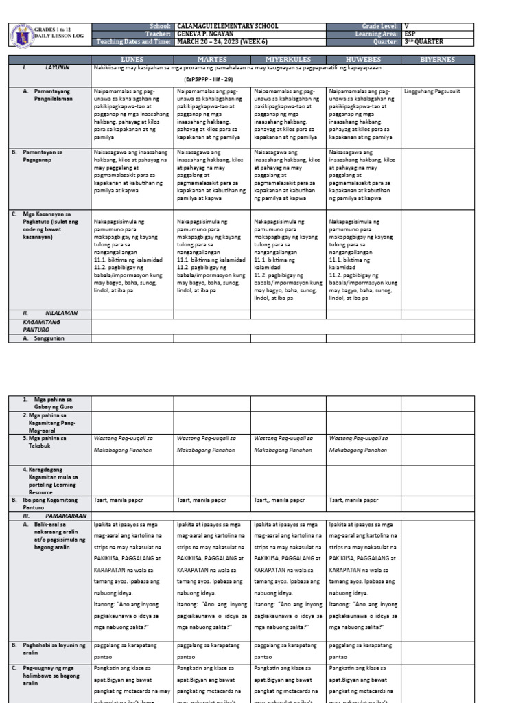 DLL - Esp 5 - Q3 - W6 | PDF