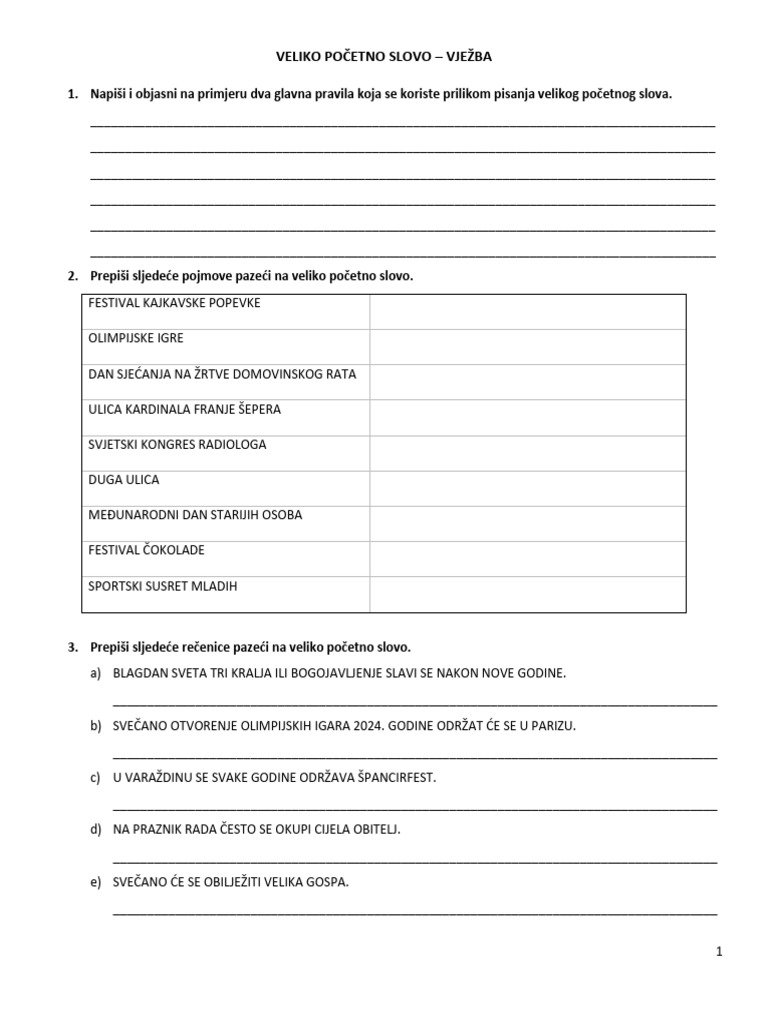 VELIKO POČETNO SLOVO, Vježba | PDF