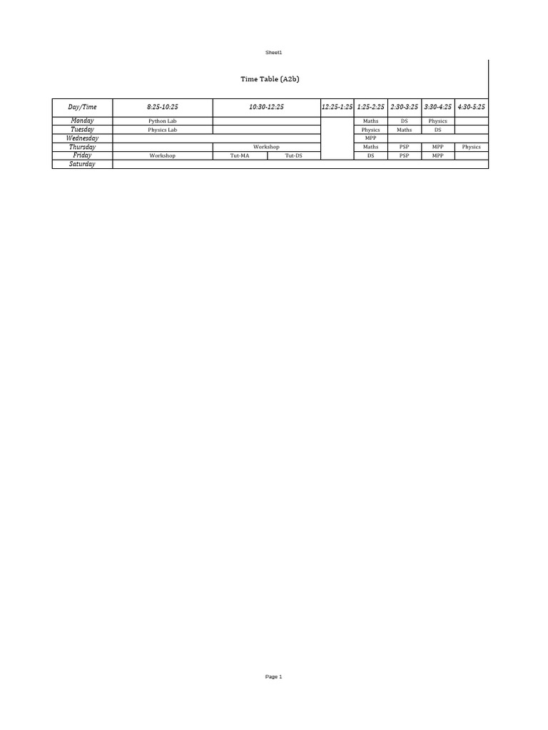 Time Table (A2b) | PDF