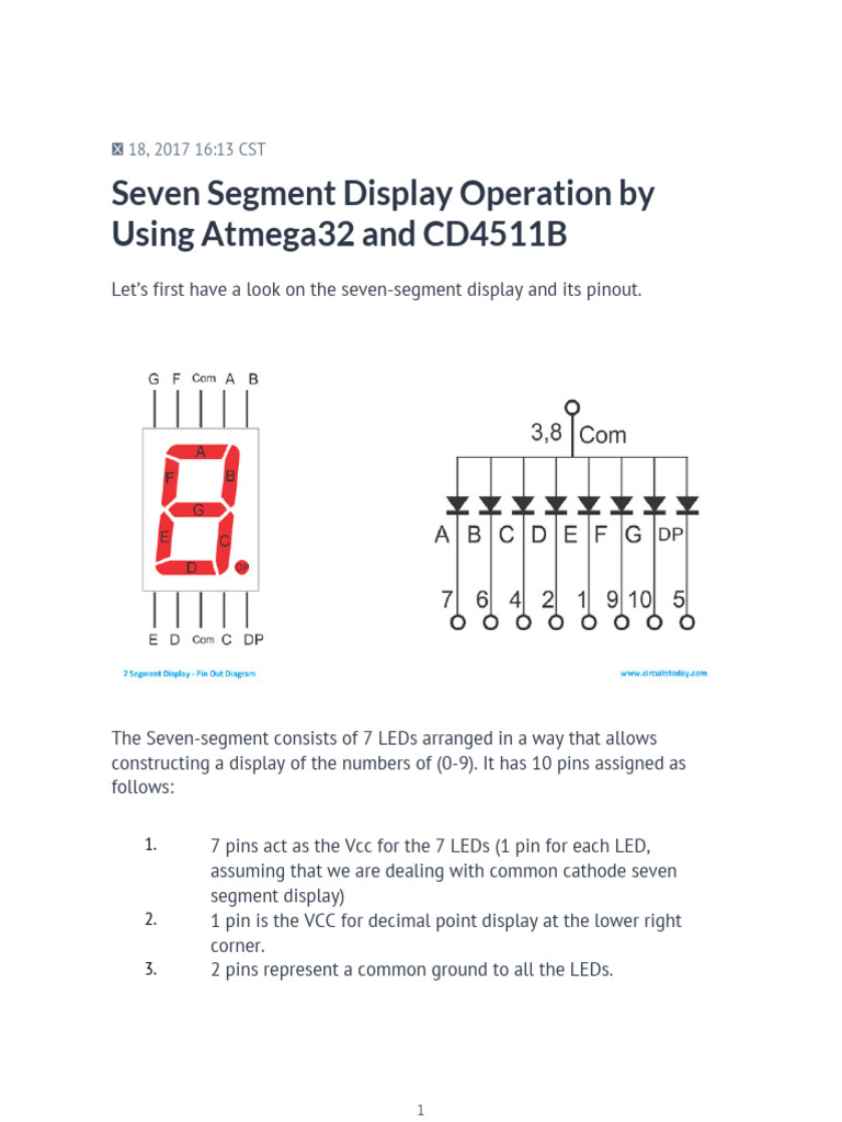Seven Segment Display Operation By Using Atmega32 And Cd4511b Pdf