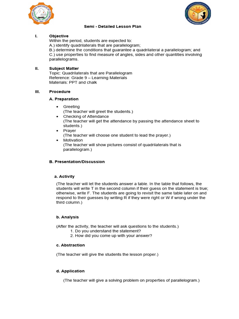 LP - Quadrilaterals That Are Parallelogram | PDF | Cognition | Behavior Modification