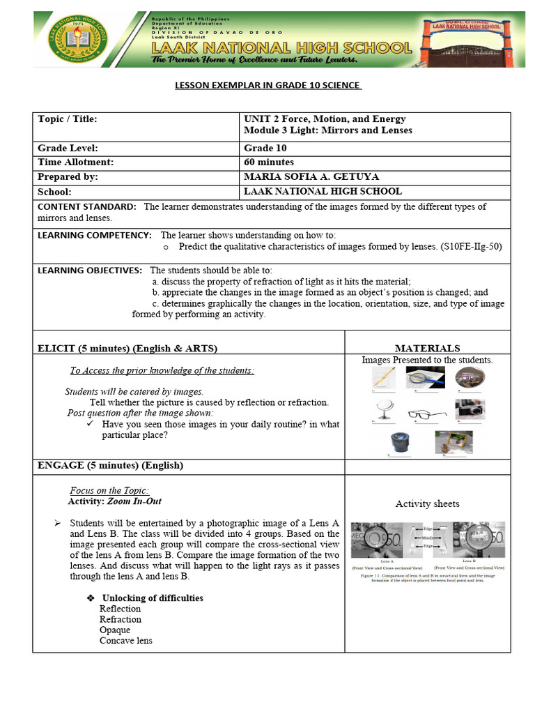 Lesson Exemplar in Grade 10 | PDF | Learning | Optics